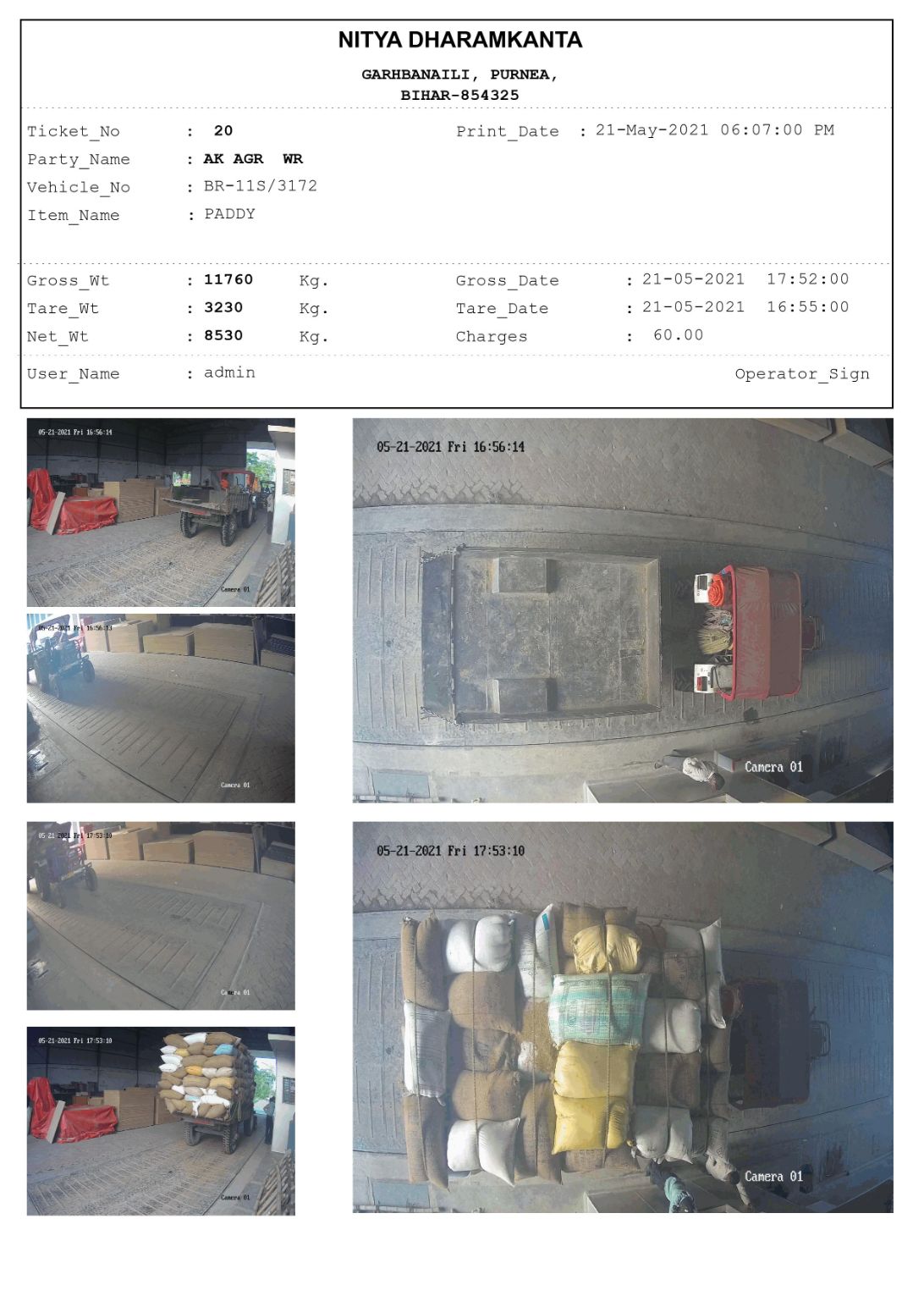 Camera Integration - EXELON WEIGHING SYSTEM
